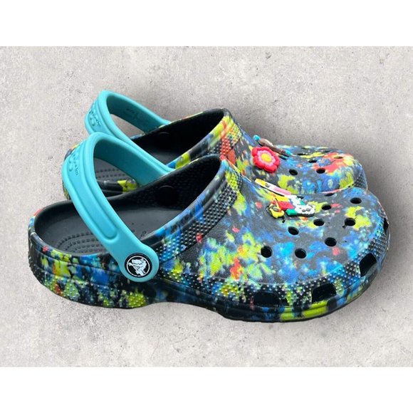 CROCS | Shoes | Crocs Kids Classic Tie Dye Clogs J 4 W 5 Jibbiz Joe ...